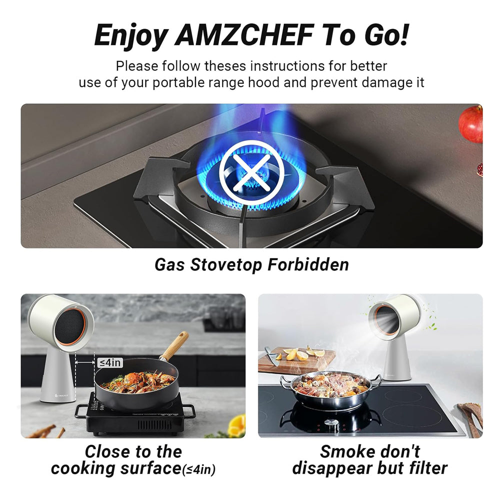 AMZCHEF Mini Portable Range Hood with 3 Speed Adjustment White