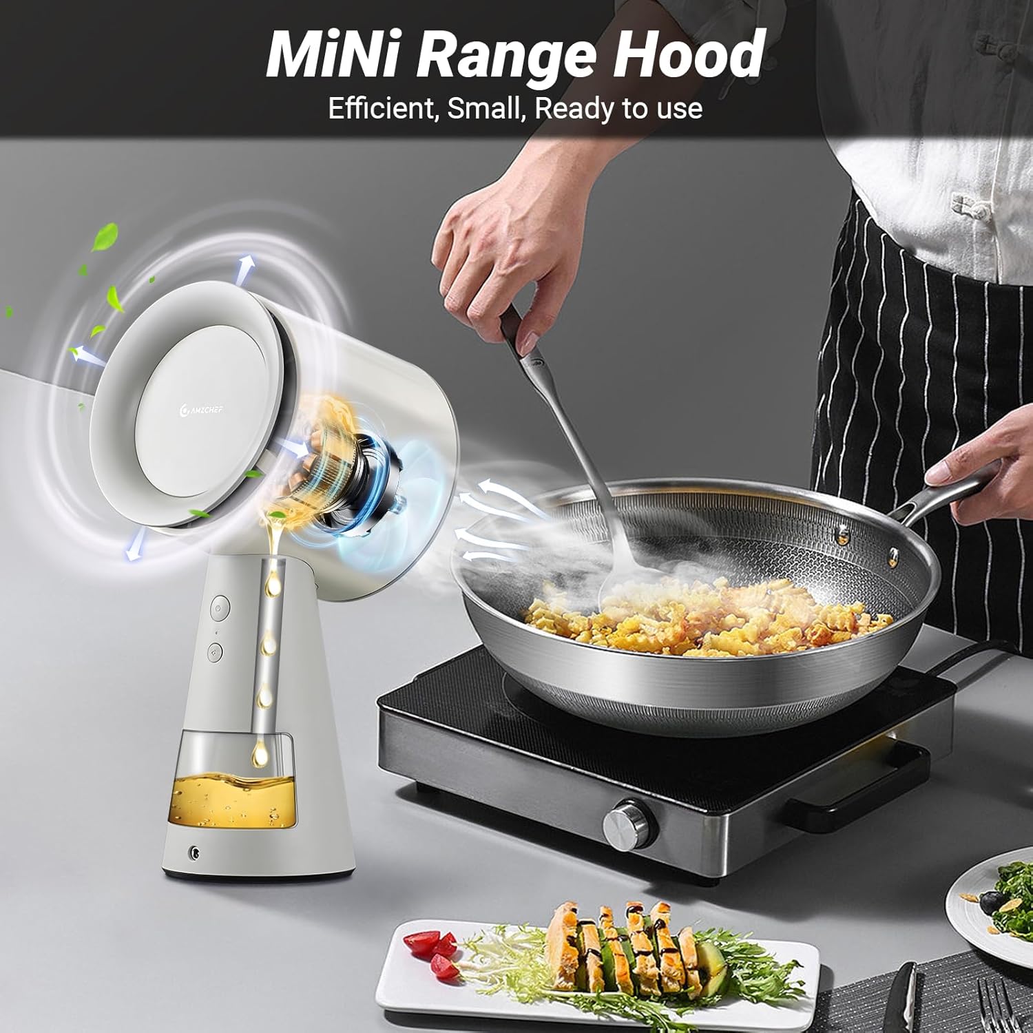 AMZCHEF Mini Portable Range Hood with 3 Speed Adjustment White