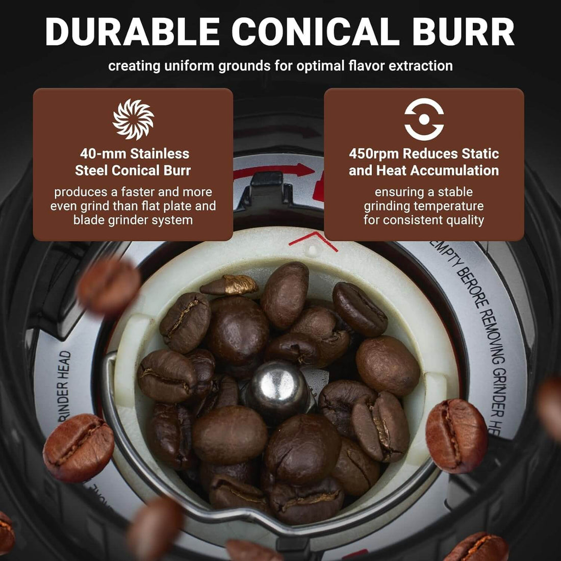 AMZCHEF Coffee Bean Grinder With Detachable Funnel Stand
