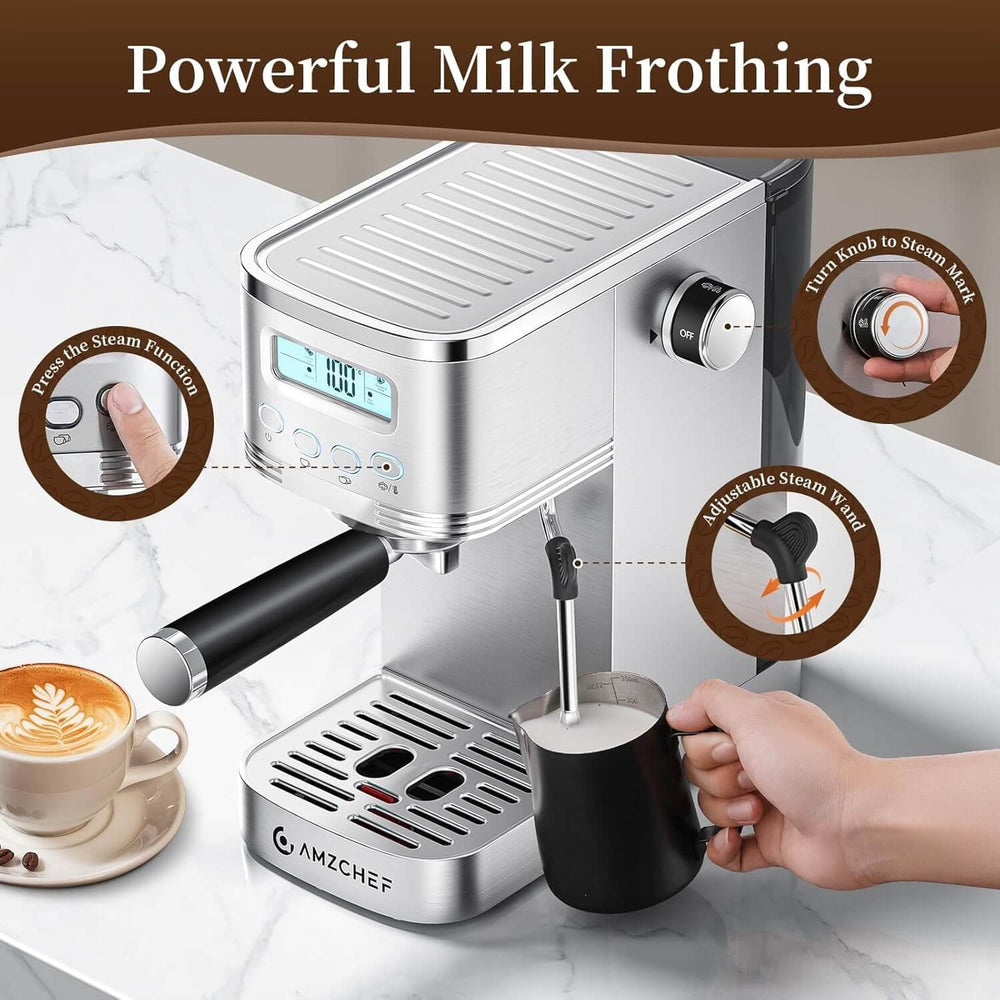 AMZCHEF Compact Latte Machine with Visual LCD 20 Bar Coffee Machine