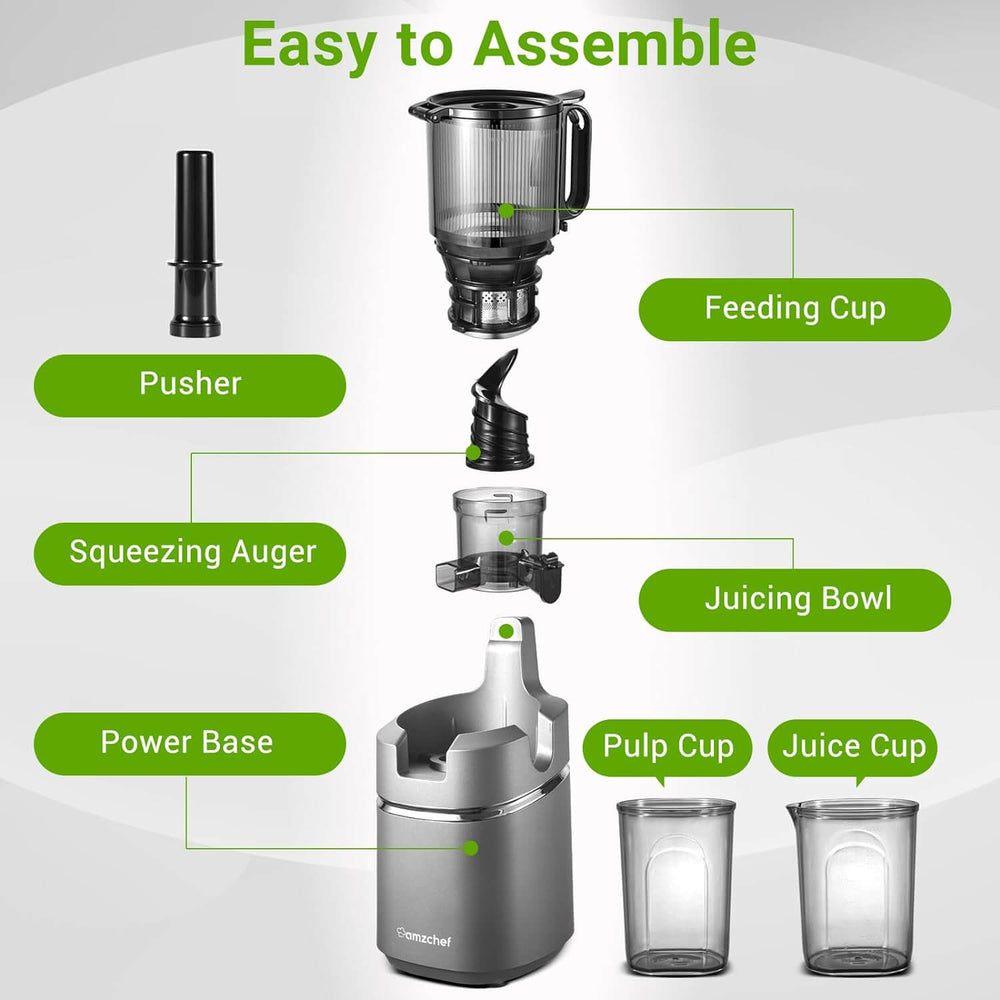 AMZCHEF Masticating Juicer 5.3-Inch Self-Feeding