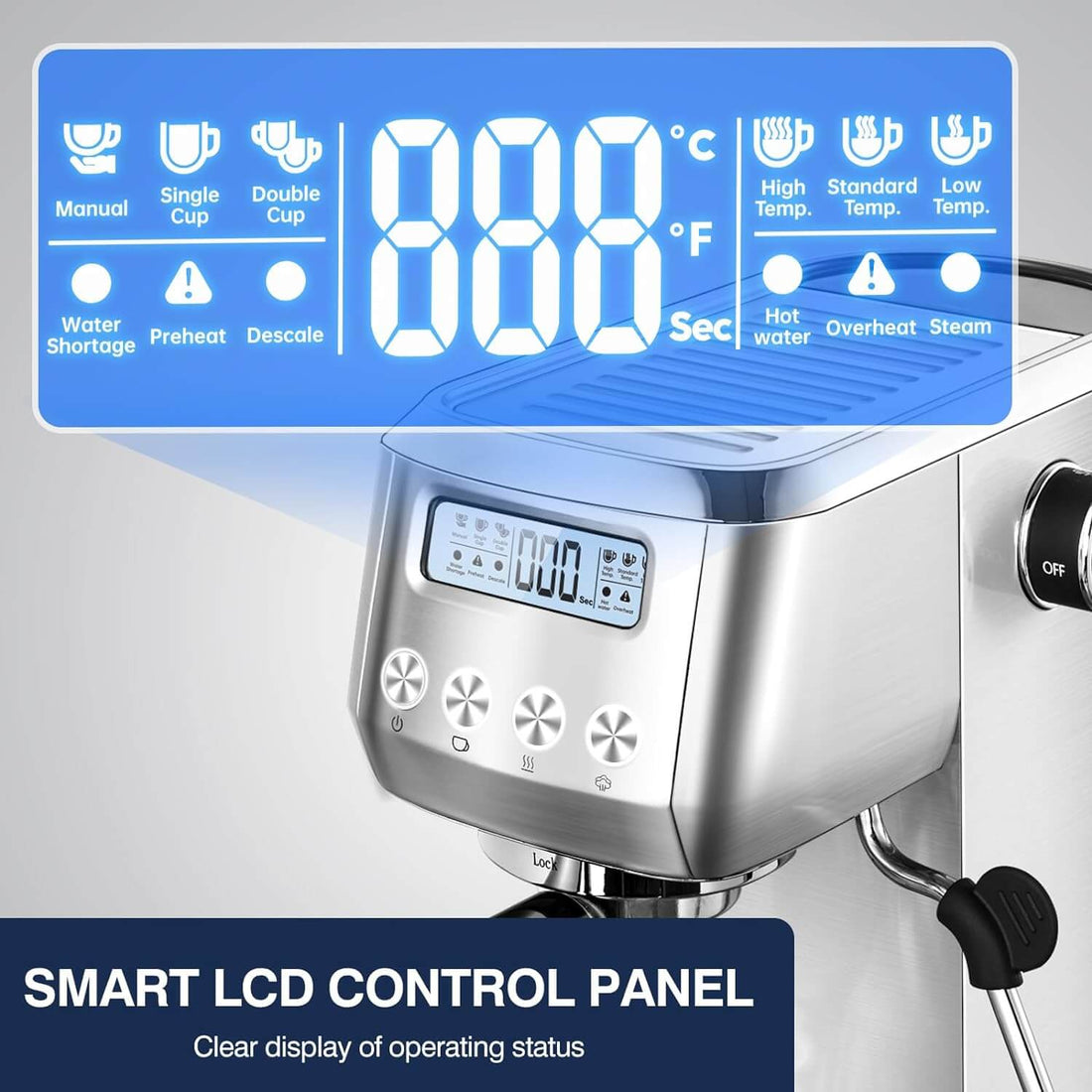 AMZCHEF Espresso Maker for home with LCD Panel Milk Frother