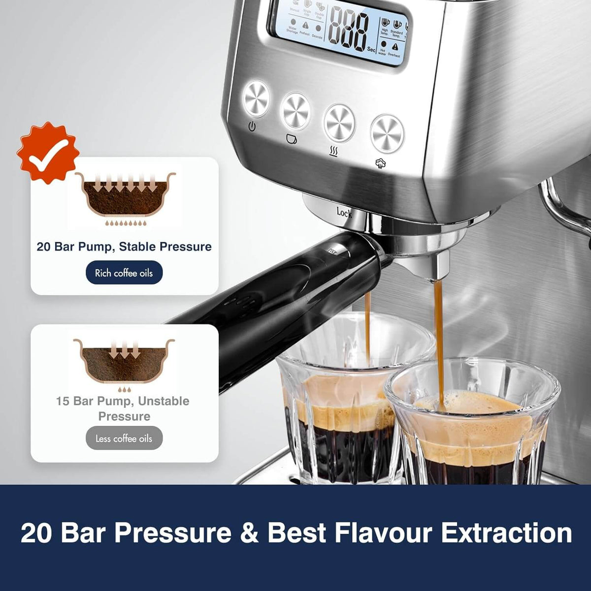 AMZCHEF Espresso Maker for home with LCD Panel Milk Frother