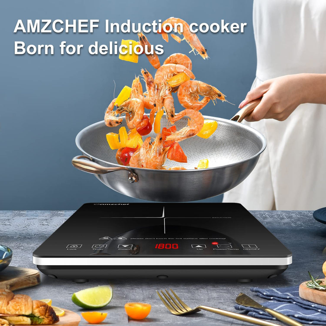 AMZCHEF Portable Induction Cooktop With 1800W Sensor Touch