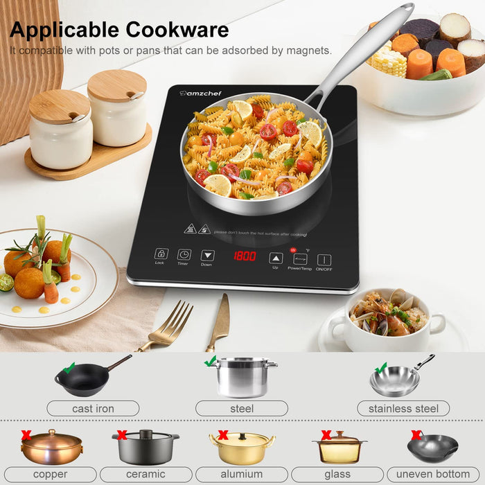 AMZCHEF Portable Induction Cooktop With 1800W Sensor Touch