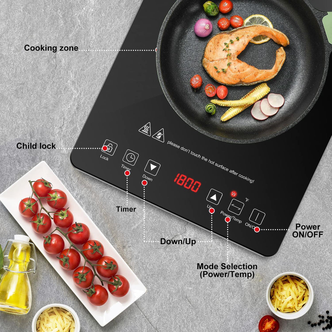 AMZCHEF Portable Induction Cooktop With 1800W Sensor Touch