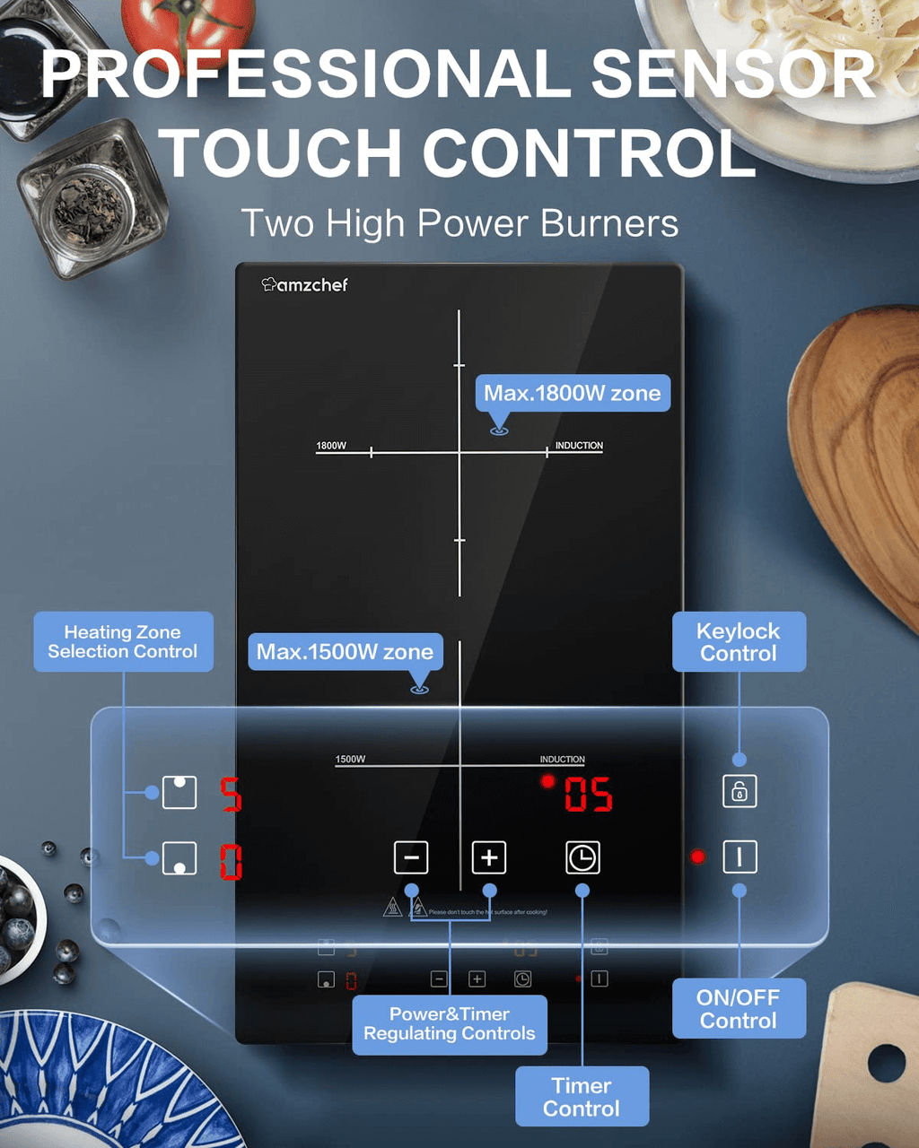 AMZCHEF Electric Induction Cooktop 12" Built-in 10 Power Levels